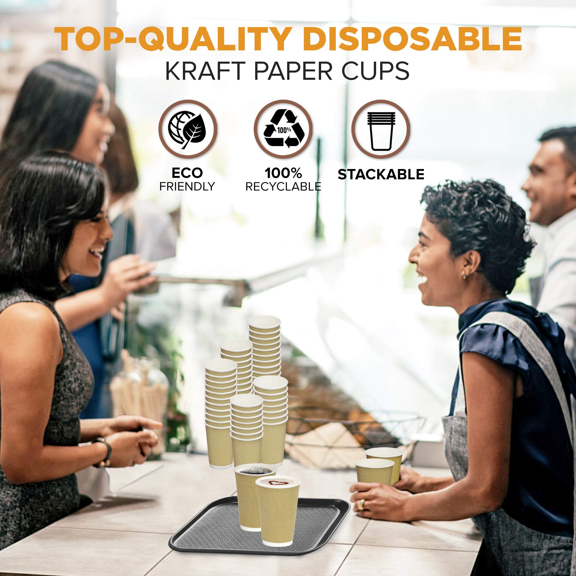 Fit Meal Prep [50 Pack Disposable Hot Cups - 8oz Brown Double Wall Insulated Ripple Sleeves To Go Coffee Cups - Kraft Hot Beverage for Chocolate, Tea, and Cocoa Drinks - Sturdy, and Eco Friendly