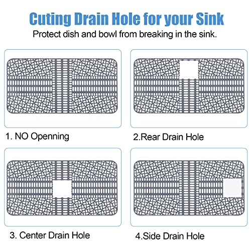JUSTOGO Sink Protectors for Kitchen Sink,Silicone Sink Mat Grid Accessory 26 "x 13 ",1 PCS Non-slip Grey Sink Mats for Bottom of Kitchen Farmhouse Stainless Steel Porcelain Sink
