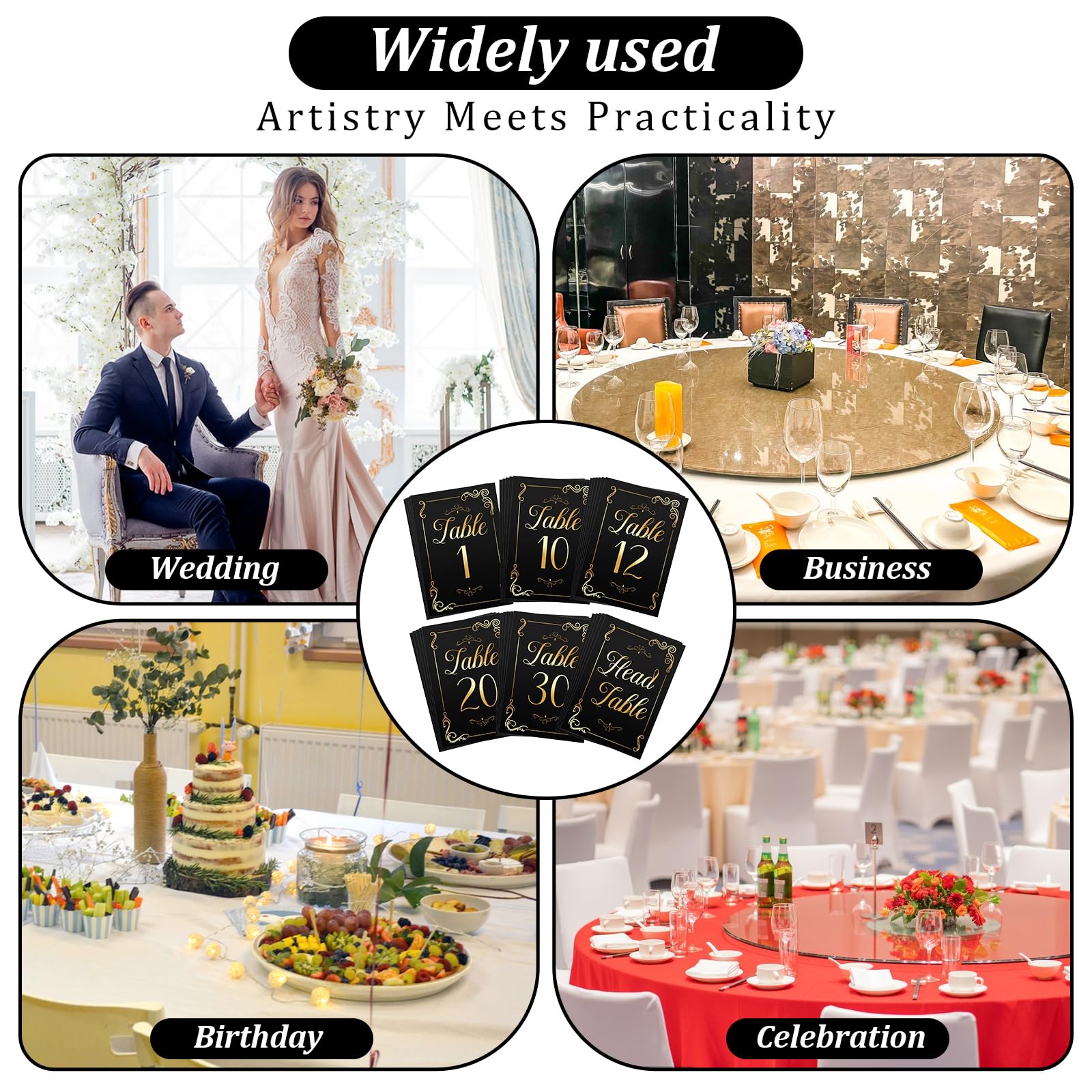 Jeffdad Wedding Table Numbers Cards 1-30, Black 6x4 Inch Gold Foil Table Number Cards Head Table Card Place Card Holder Stand for Wedding Reception Anniversary Birthday Restaurant