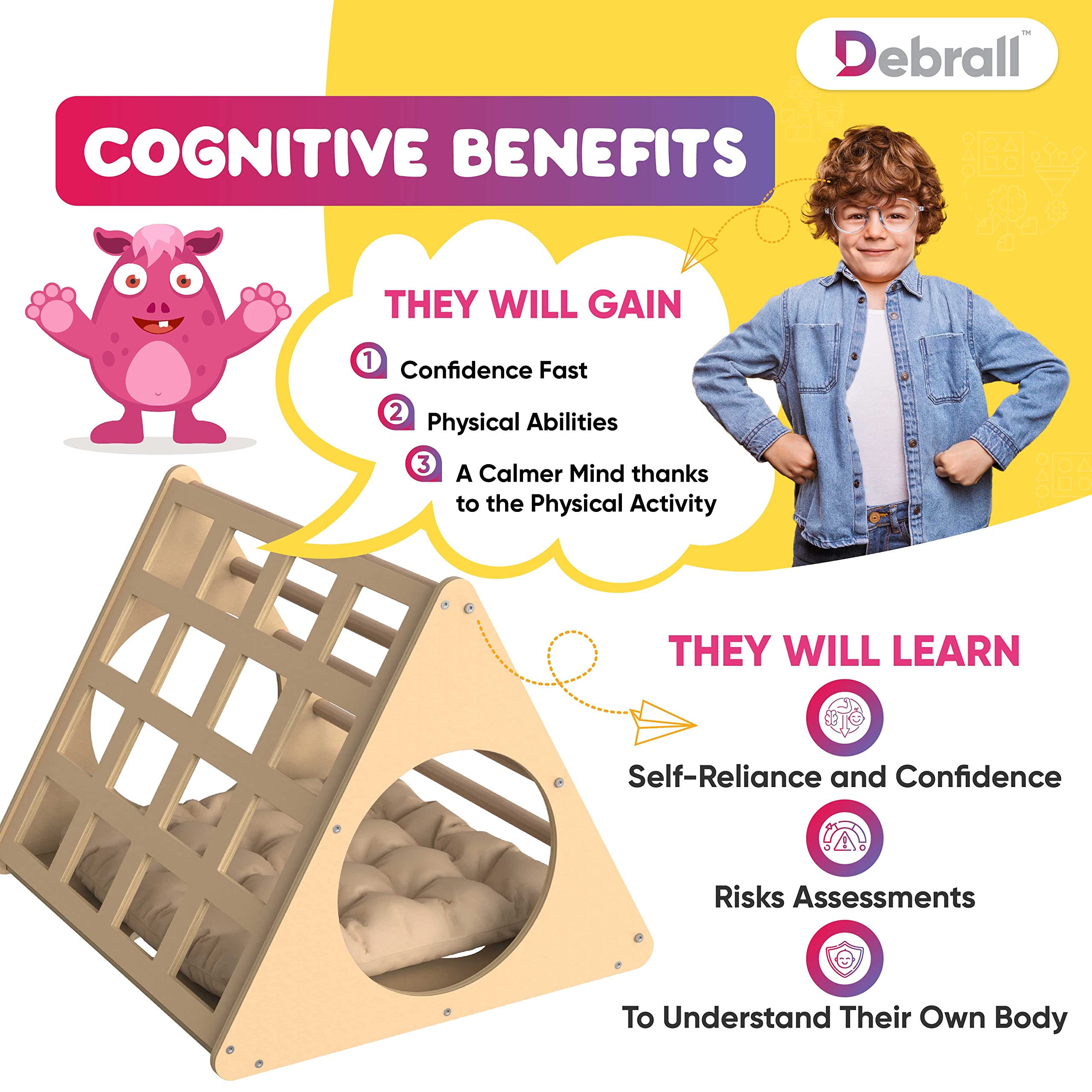 DEBRALL Pikler Triangle β Toddler Climbing Furniture, 1 Piece, Montessori-Based Learning, Foldable Triangle for Kids, Independent Play, 6 Months