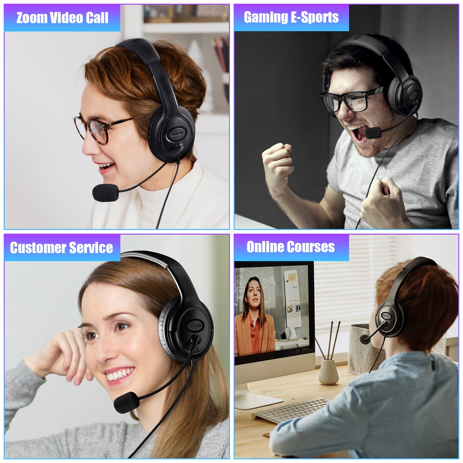 ElloGear EG15 Stereo Gaming Headset for PS4, PC, Xbox One, PS5 Controller - Gaming Headphones with Microphone, Noise Cancelling Mic, Volume Control, Wired Headset for Computer Office PC - Black