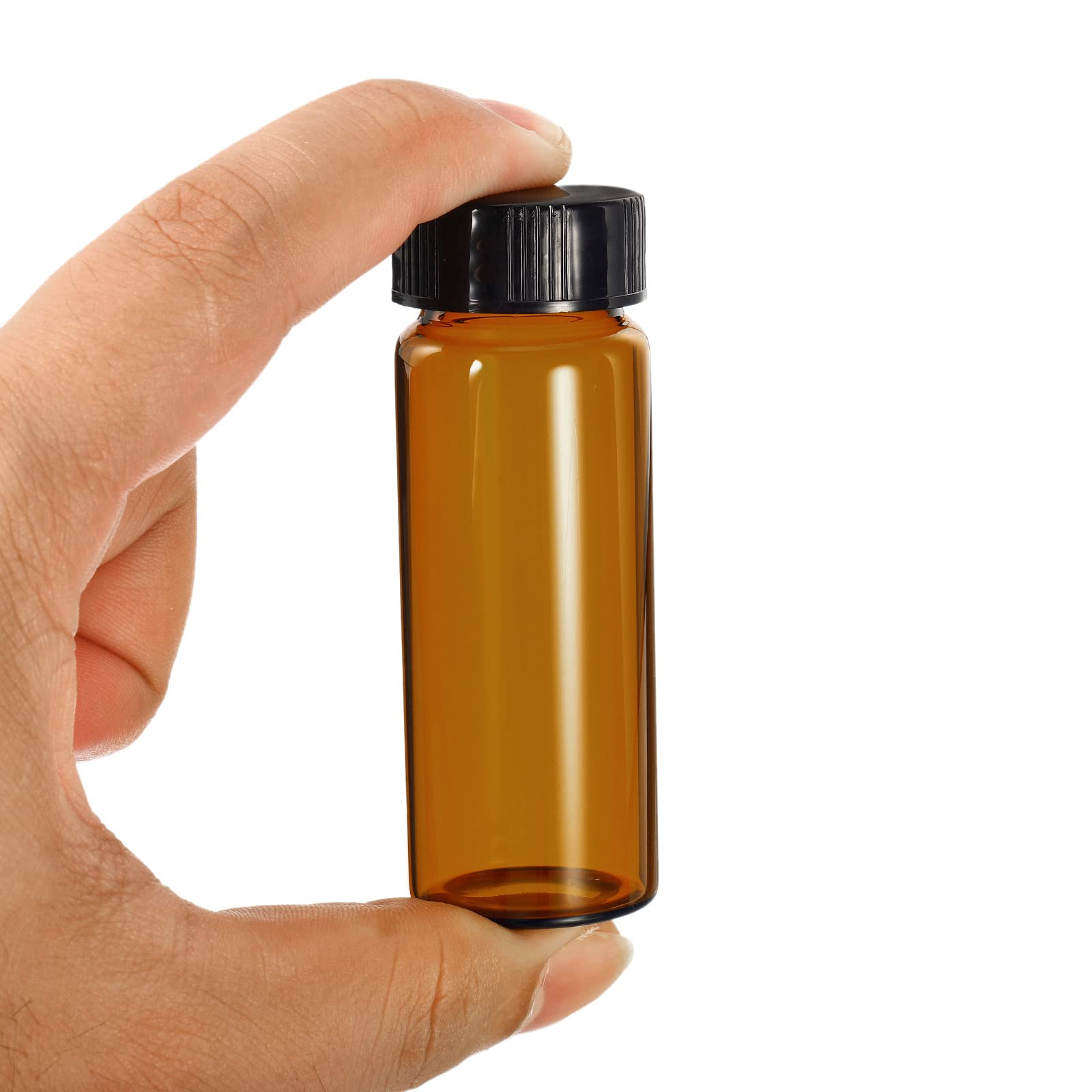 PATIKIL 30mL Reagent Media Bottle, 10 Pack Round Glass Storage Bottles Plastic Screw Cap for Lab Home, Brown