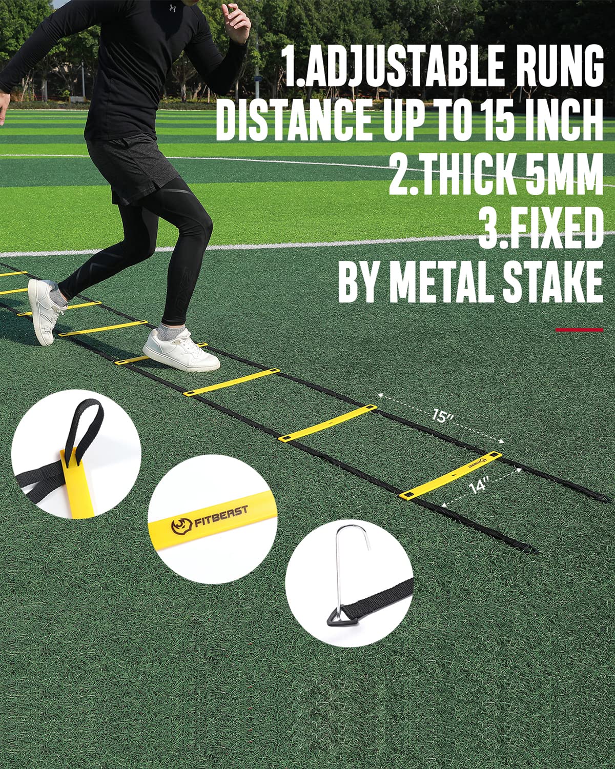 FitBeast Agility Ladder Agility Training Equipment | Includes Agility Ladder, 20 Cones, Resistance Rope, 4 Adjustable Hurdles, 5 Resistance Bands & Jump Rope, Agility Ladder Speed Training Equipment