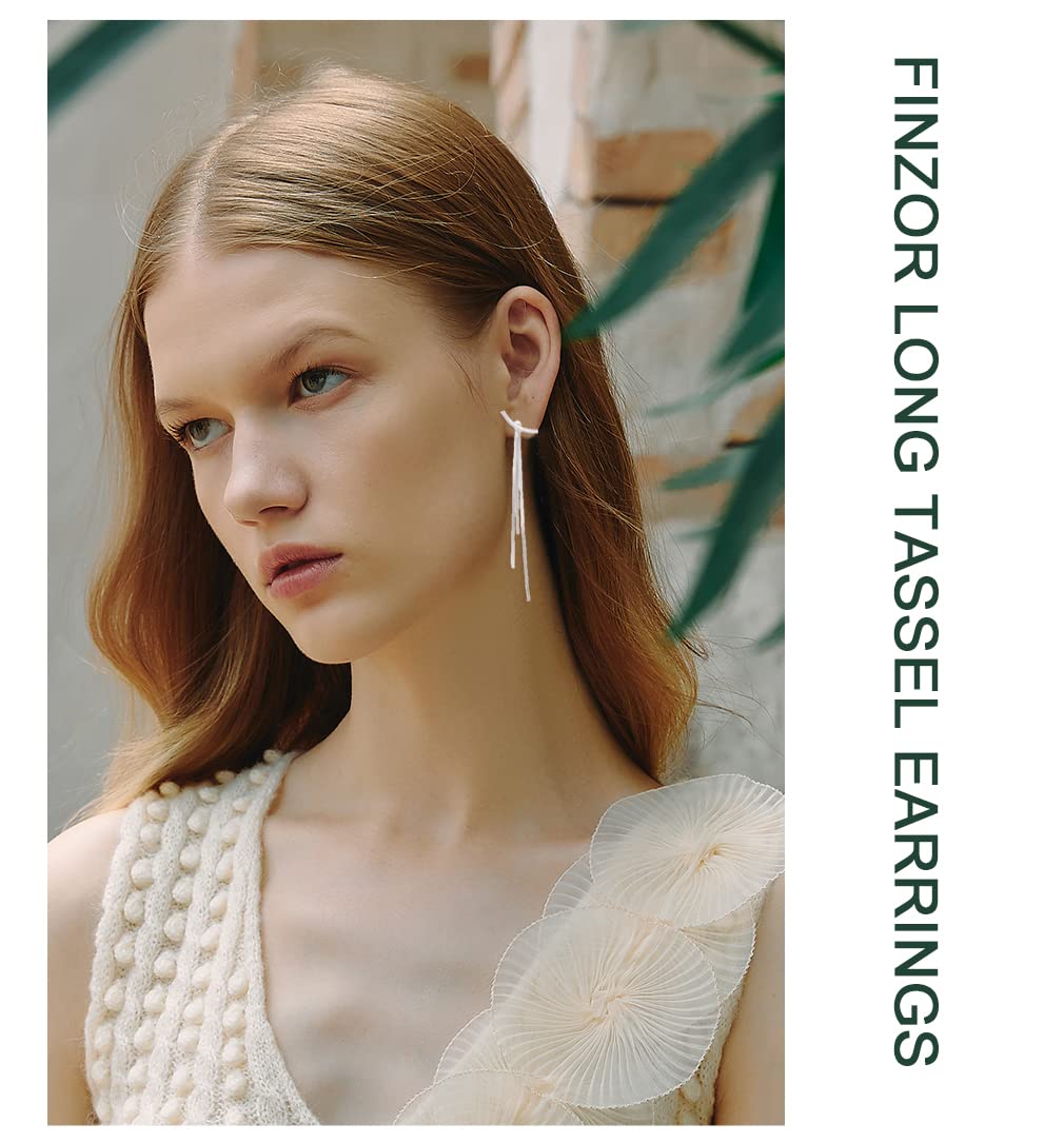 FINZOR 6 Pairs Long Tassel Dangle Drop Earrings for Women Punk Sleek Metal Chain Earrings Wedding Bridesmaid Jewelry(Silver)