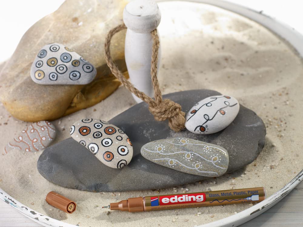 Edding 780 gloss paint marker - black - 10 paint markers - extra-fine round tip 0.8 mm - paint pen for glass, pebbles, wood, plastic, paper - waterproof, high coverage