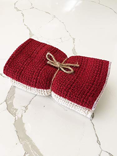 Great Useful Stuff Made in The USA 100% Cotton Kitchen Towels Ultra Soft Absorbent Quick Drying American Dish Towels, Set of 2, Large 24" x 15" Inches (Red and Natural)
