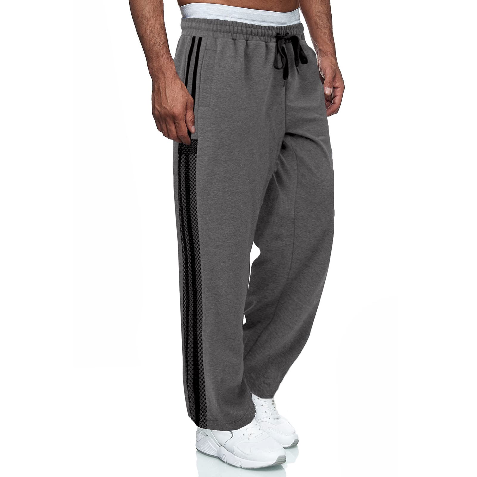 elselect Men's Jogger Sweatpants Open Bottom Athletic Yoga Pants Lightweight Workout Running Quick Dry Breathable Pants with Pockets Dark Grey 4XL
