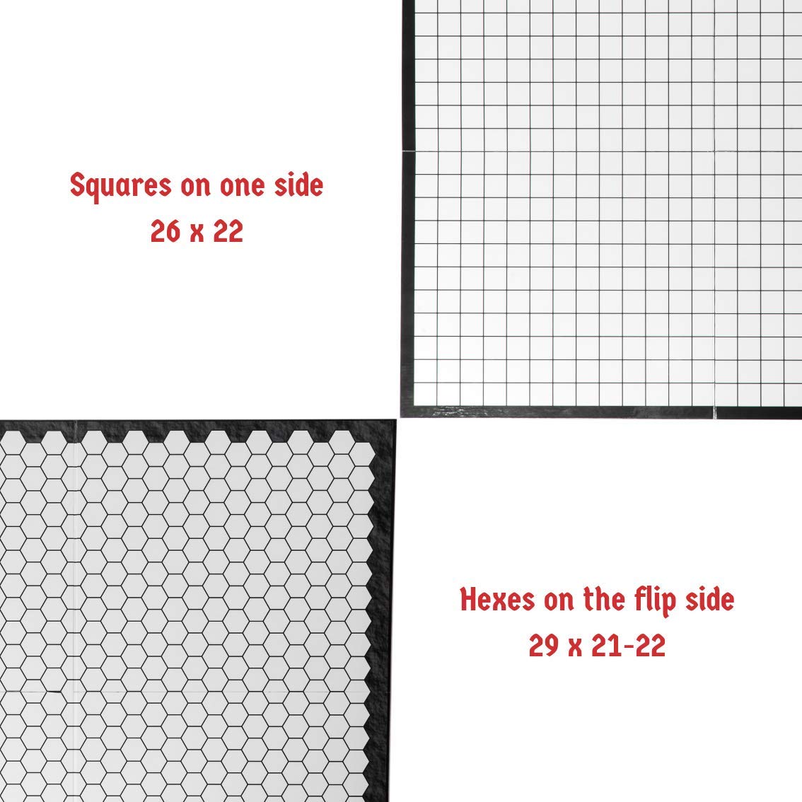The Authentic Role-Playing Game Board by Hexers, Mat Alternative, Compatible with Dungeons and Dragons D&D DND Pathfinder RPG, 27x23 inches, 1 inch Square and Hexes Battle Grid, Foldable & Dry Erase