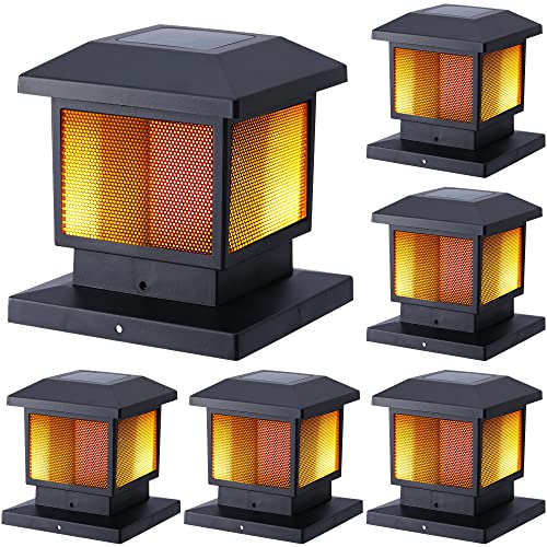 Glintoper 6 Pack Solar Fence Post Lights Outdoor, Solar Powered Post Cap Lights, High Brightness SMD LED Decorative Lighting Waterproof for 4x4, 5x5 or 6x6 Wood Posts, Patio Yard Landscape Decor