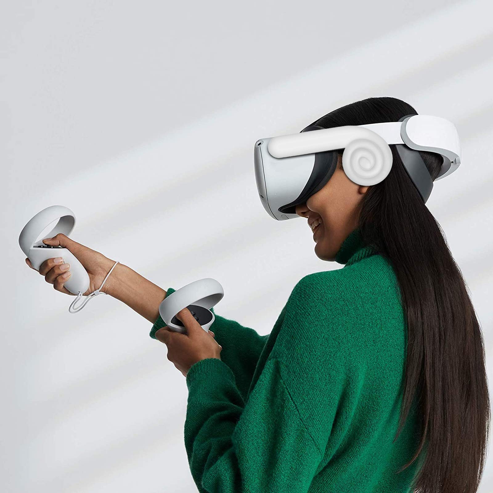 Elygo, Silicone Ear Muffs for Oculus Quest 2 Headset Spiral Ear Cover Protection,Sound Amplification Noise Reduction Earbuds Quest 2 Accessories (White)