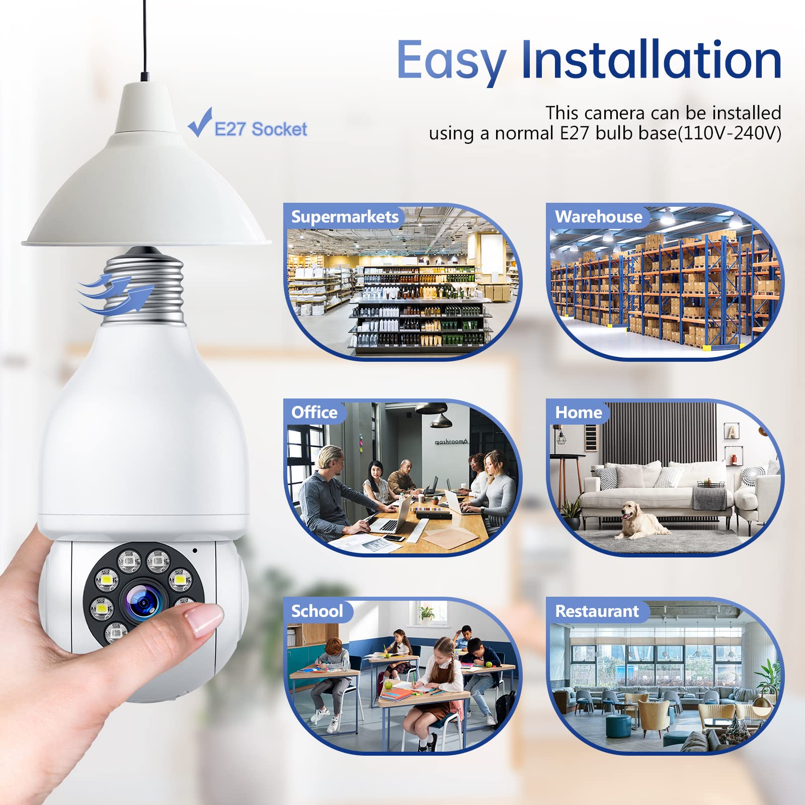 HELMOP 2.4GHz Light Bulb Security Camera Wireless Outdoor/Indoor, 1080P HD Cameras for Home Security with Motion Detection,Two-Way Audio, Night Vision (2PCS)