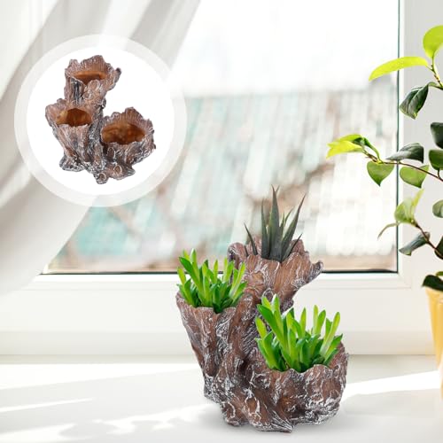 GANAZONO Flower Decor Driftwood Succulent Pot Driftwood Stump Log Planter Succulent Pot Resin Plant Pot Multilayer Planter Tree Root Flower Pot Holder Bonsai Pot Grey Garden Planter Desktop Decor