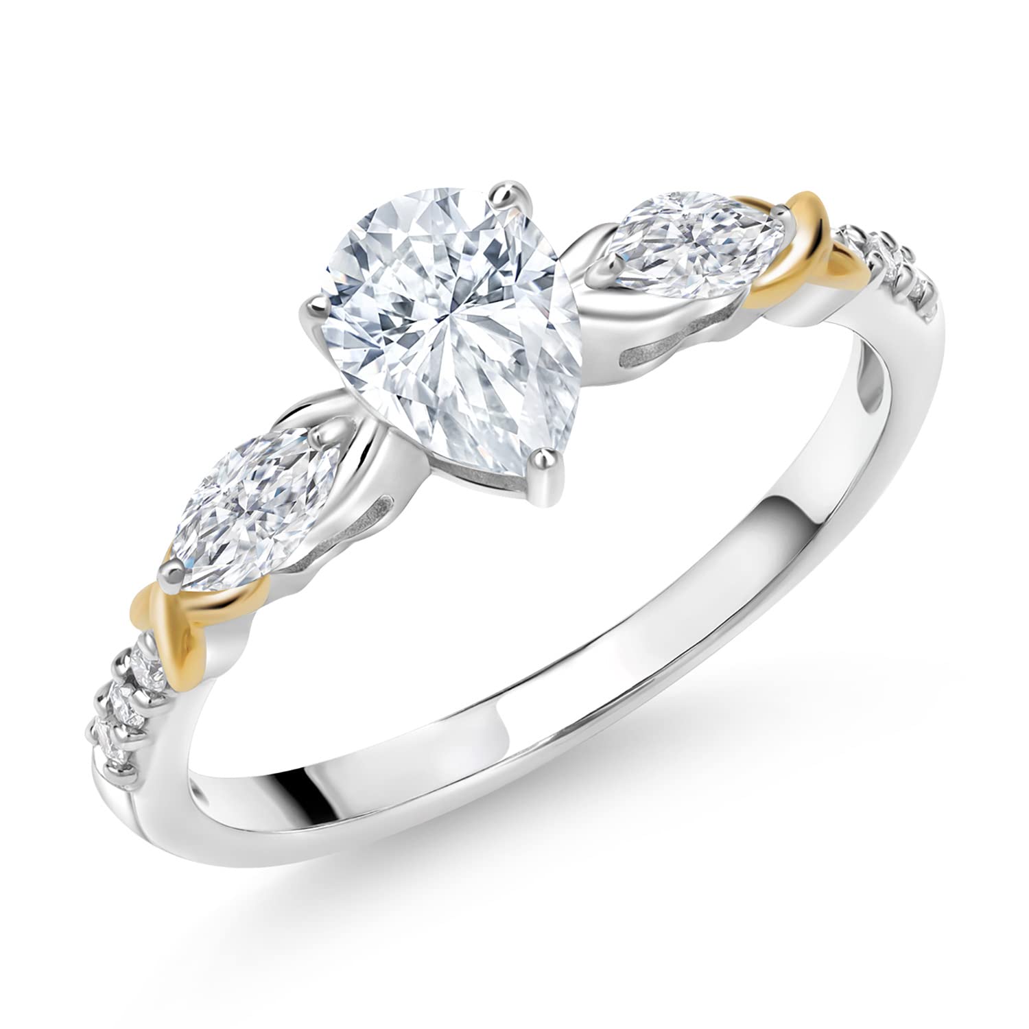 Gem Stone King 925 Sterling Silver and 10K Yellow Gold White Moissanite and White Lab Diamond Women Engagement Ring (0.96 Cttw, Available In Size 5, 6, 7, 8, 9)
