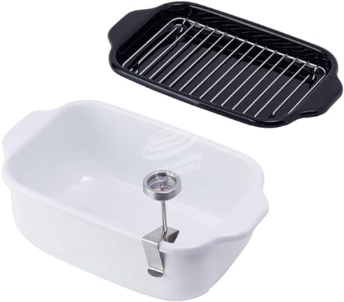 Fuji Enamel Tempura Pot, Square, Enamel, Washable Thermometer, Slackboard Net with Bat, White