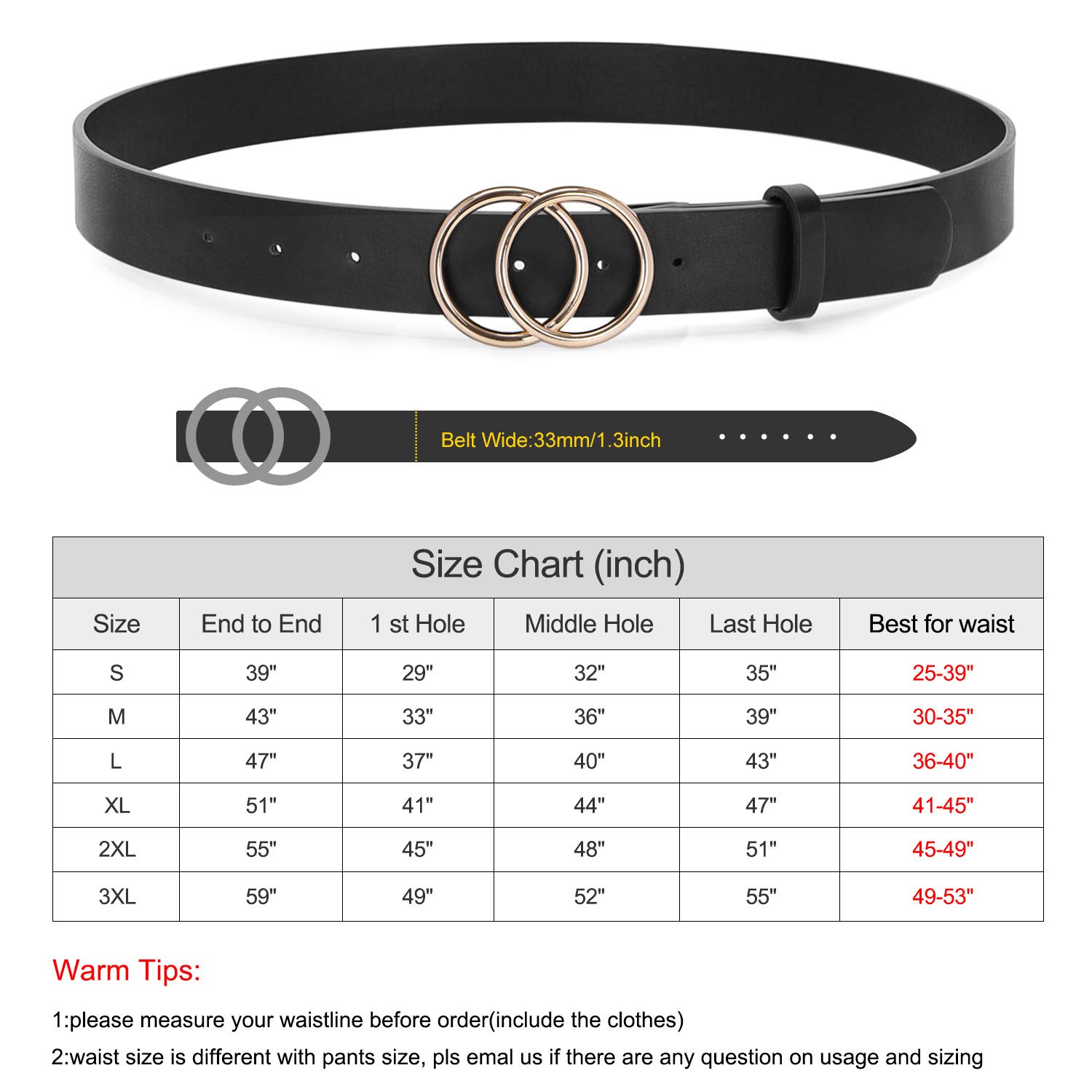 XZQTIVE 3 Pack Women's Leather Belts For Jeans Dresses Pants Fashion Ladies Waist Belt with Gold Buckle