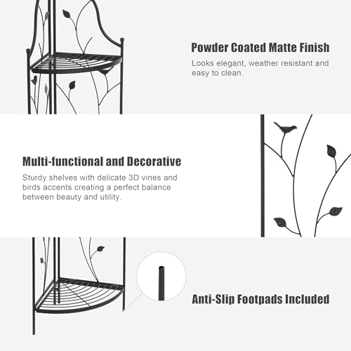 glitzhome 3-Tier Planter Shelf, Organizer Rack flower pot plant stand Indoor Outdoor Metal Planter for Garden and Home, Matte Black
