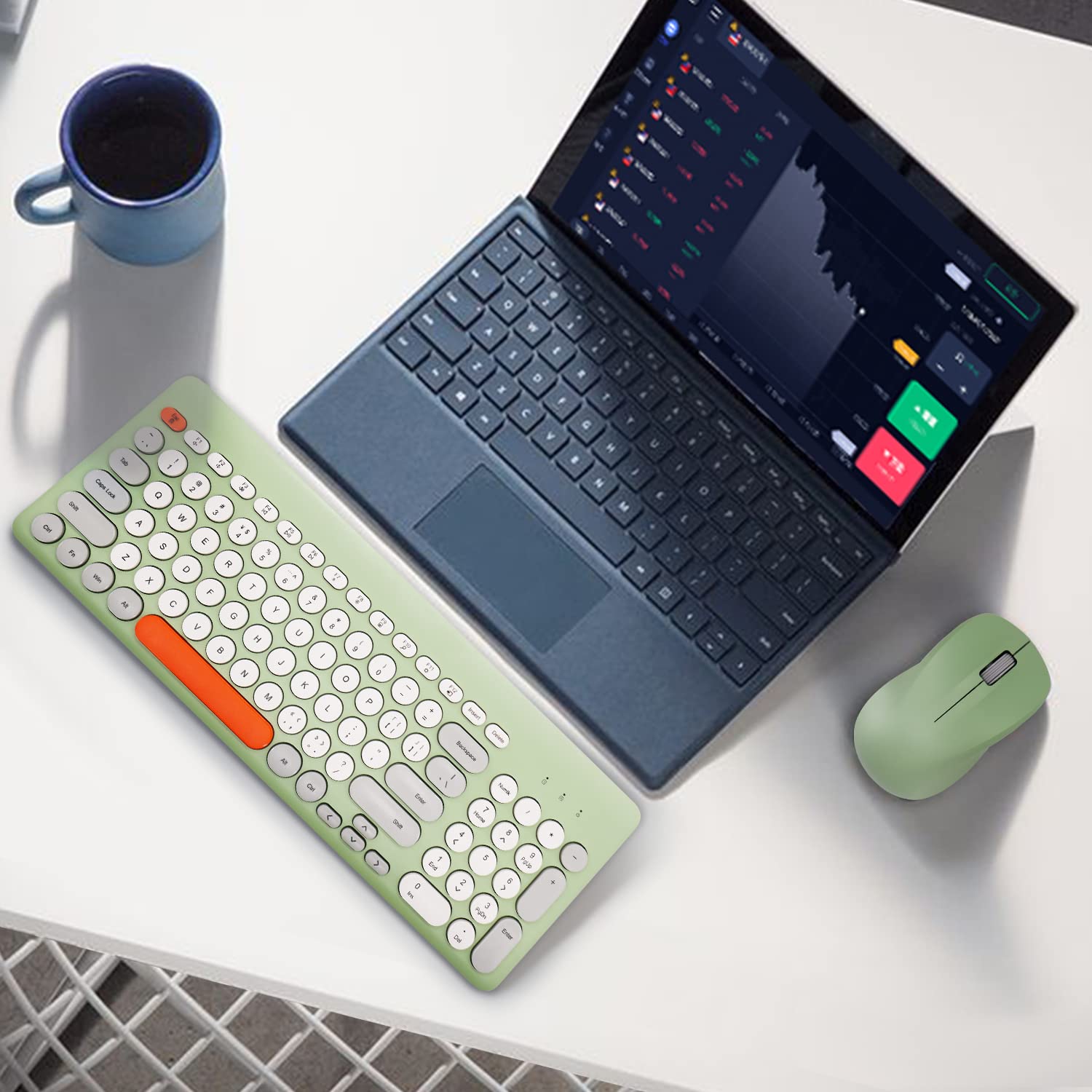 Wireless Keyboard and Mouse Combo 2.4G USB Cordless Keyboard with Number Pad,Quiet Click,Cute Round Key,Ultra Slim,Full Size for Computer Laptop PC Desktop Windows Mac,Sage Green
