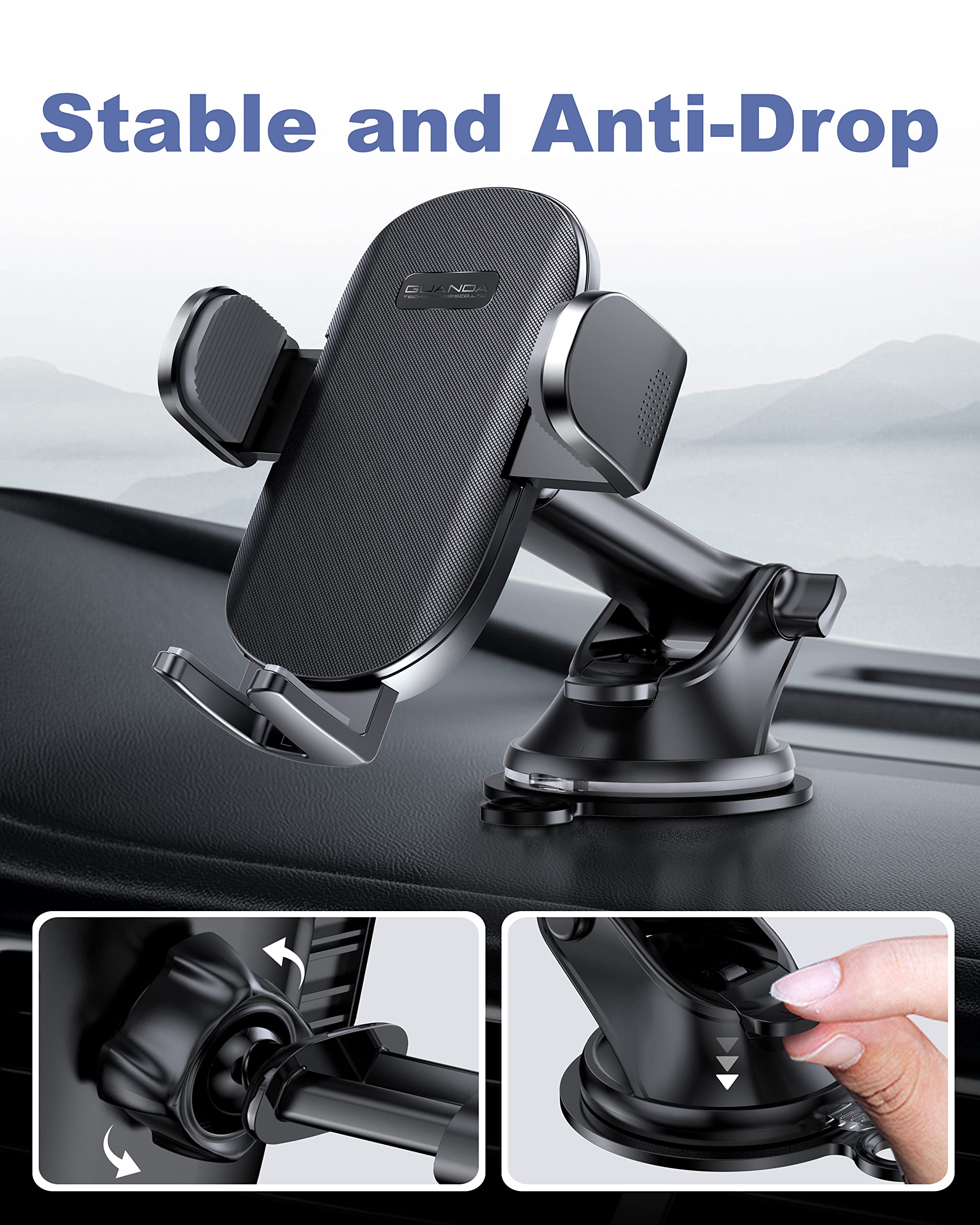 Universal Car Phone Holder Mount for Dashboard Windshield, Military Hands-Free Cell Phone Stand Automobile Cradles Truck Accessories Fit for All iPhone Android Smartphones