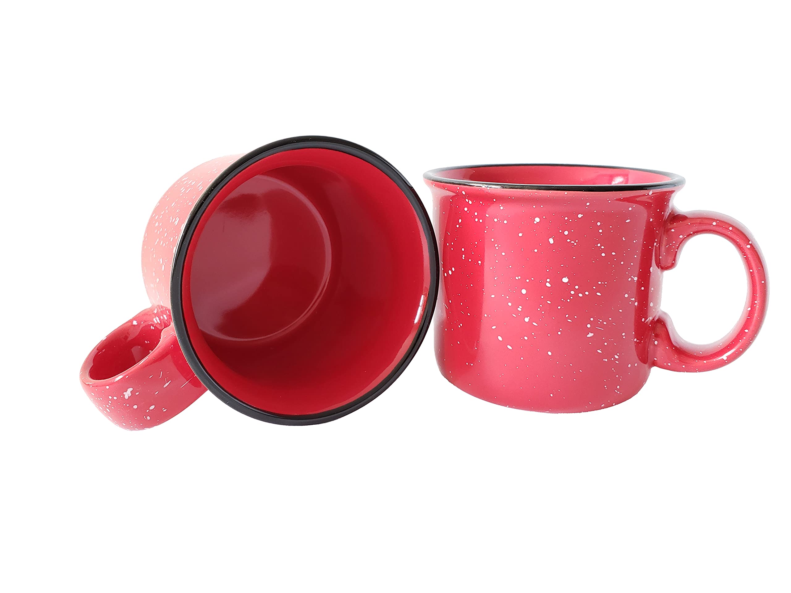 Essential Drinkware 14oz Ceramic Campfire Coffee Mug (Set of 4), Red with Speckled Finish - Durable Thick Walled Camping Style Cup for Outdoors or Home