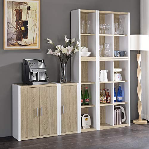 DIY Two-Color 4-Grid Storage Bookcase, 1.18 inch Thick Plywood Stackable Bookshelf Organizer for Living Room, Home and Office, Light Brown