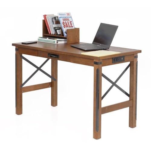 OS Home and Office Furniture Model 33248 Wood Veneer Industrial Collection 24 by 48 Desk with USB Ports