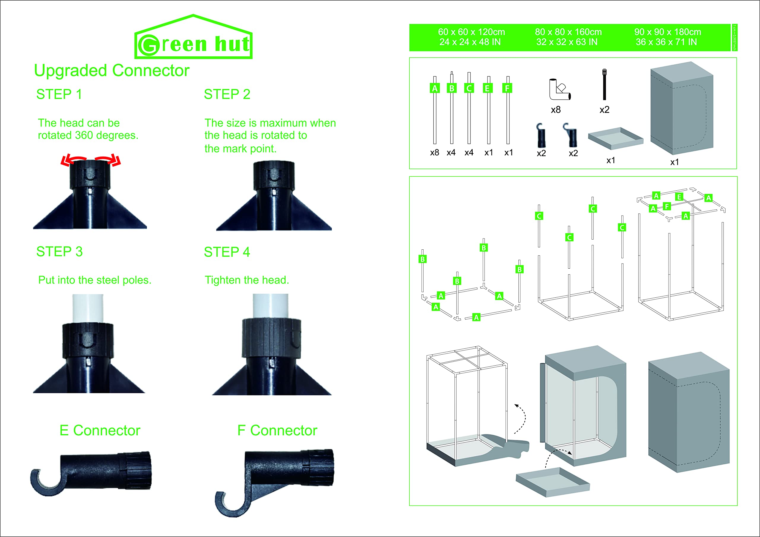 Green Hut Grow Tent 32"x32"x63", High Reflective Mylar Dark Room with Observation Window, Removable Floor Tray and Tool Bag for Indoor Plant Growing 3'X3'