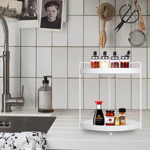 Lvssci 2 Tier Corner Shelf Rack Kitchen Counter Cabinet Bathroom Organizer Makeup Cosmetic countertop Organization and Storage Under Sink Organizers Perfume Trays for Dresser White