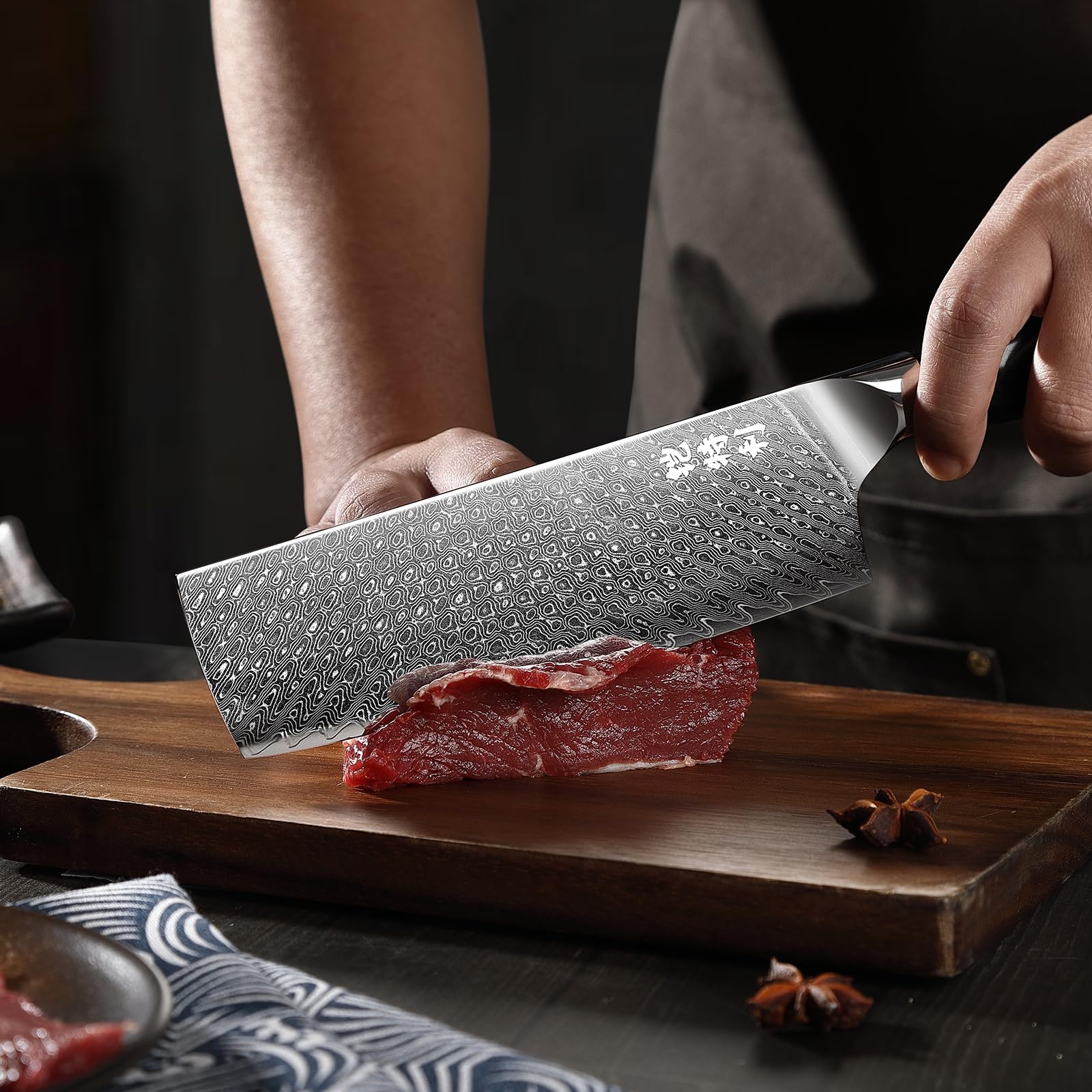 Japan Knife, Japanese Damascus Usuba & Nakiri Knives 7 Inch VG10 67-Layers Super Steel Sharp Knife, Non-Slip Ergonomic Pakkawood Handle with Gift Box