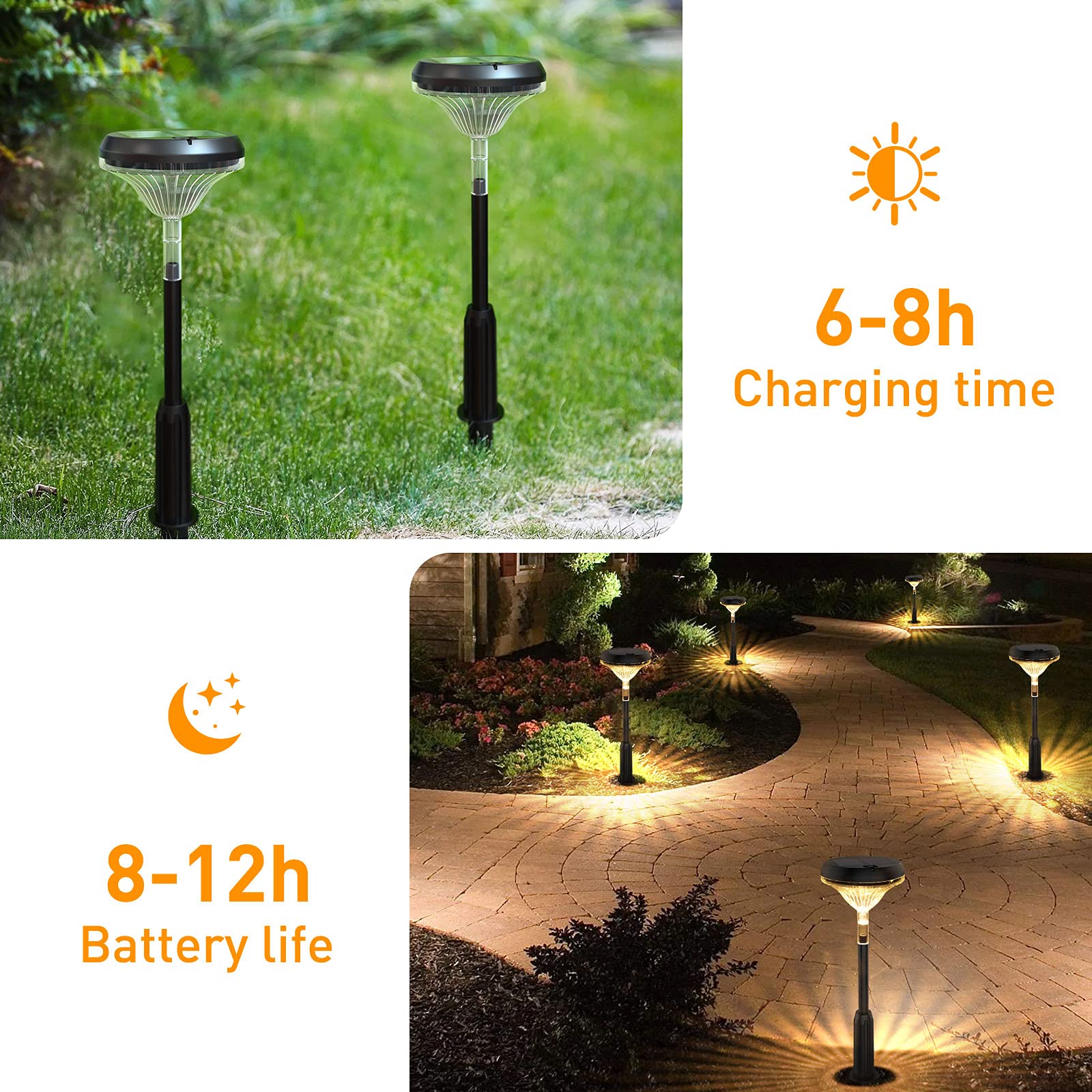 Whousewe Solar Pathway Lights Outdoor 6Pack, Solar Lights Outdoor Decorative 3 Light Modes Waterproof Bright LED Garden Lights, Auto On/Off Solar Landscape Lights for Pathway Yard Walkway Patio,Black