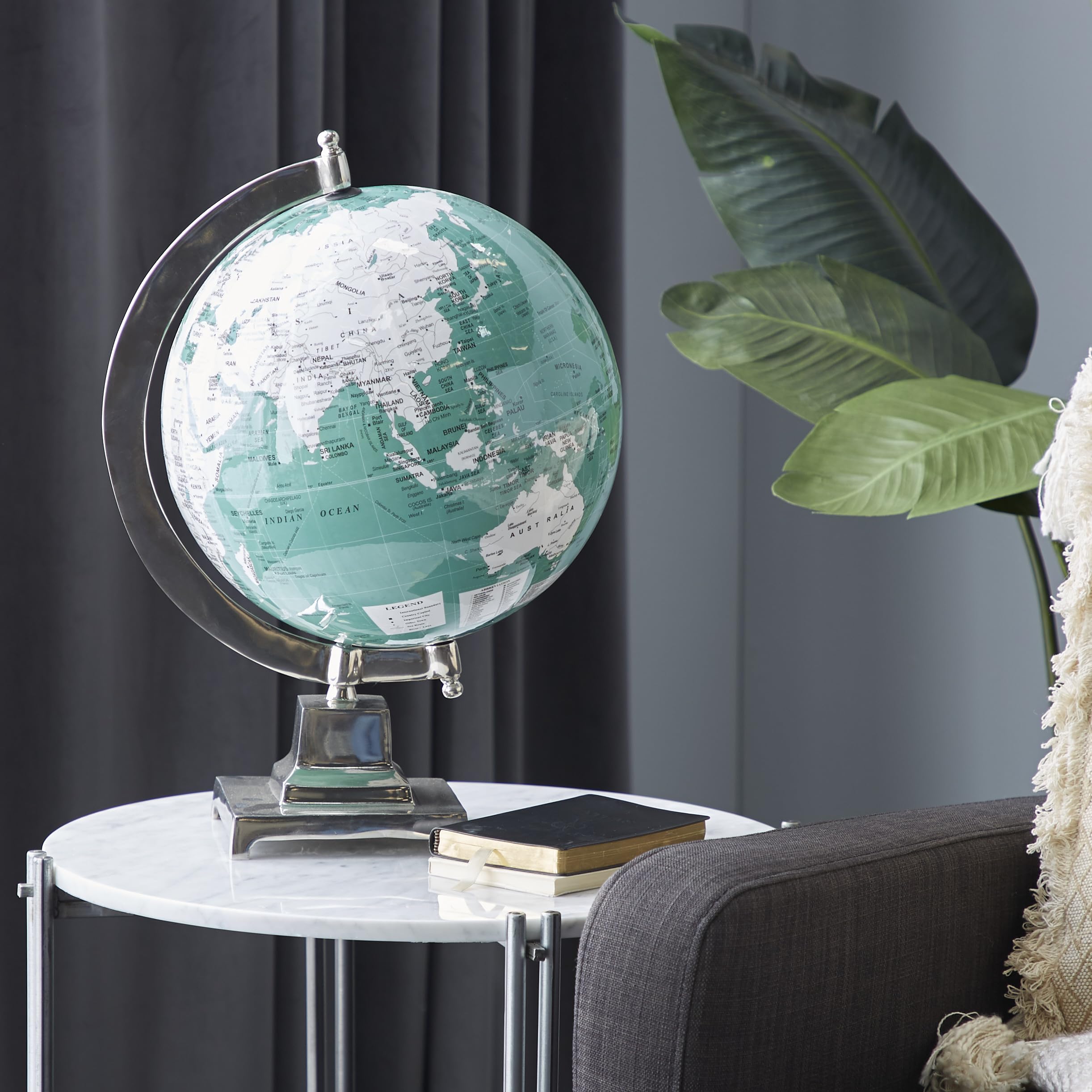Deco 79 Aluminum Metal Globe, 12" x 12" x 18", Teal