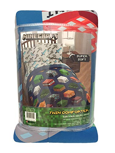 Minecraft Isometric Characters Twin Comforter - Super Soft Bedding Features Creeper - Fade Resistant Polyester Microfiber Fill (Official Minecraft Product)