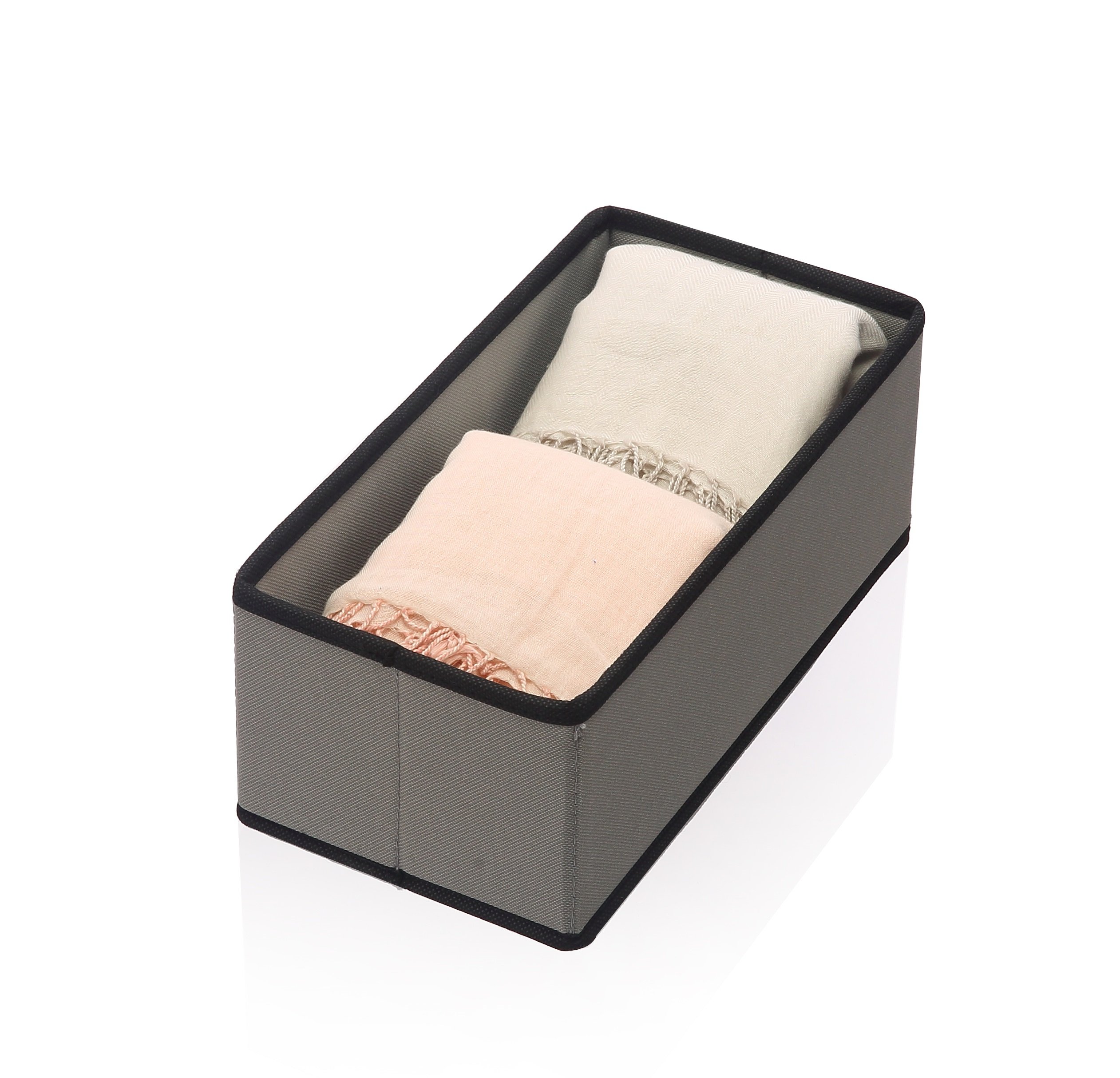 YBM Home Foldable Cube Storage Bin Basket Container, Great Tote Organizer for Closet, Drawer, Dresser and Home Organization, Gray with Black Trim (6, Small)