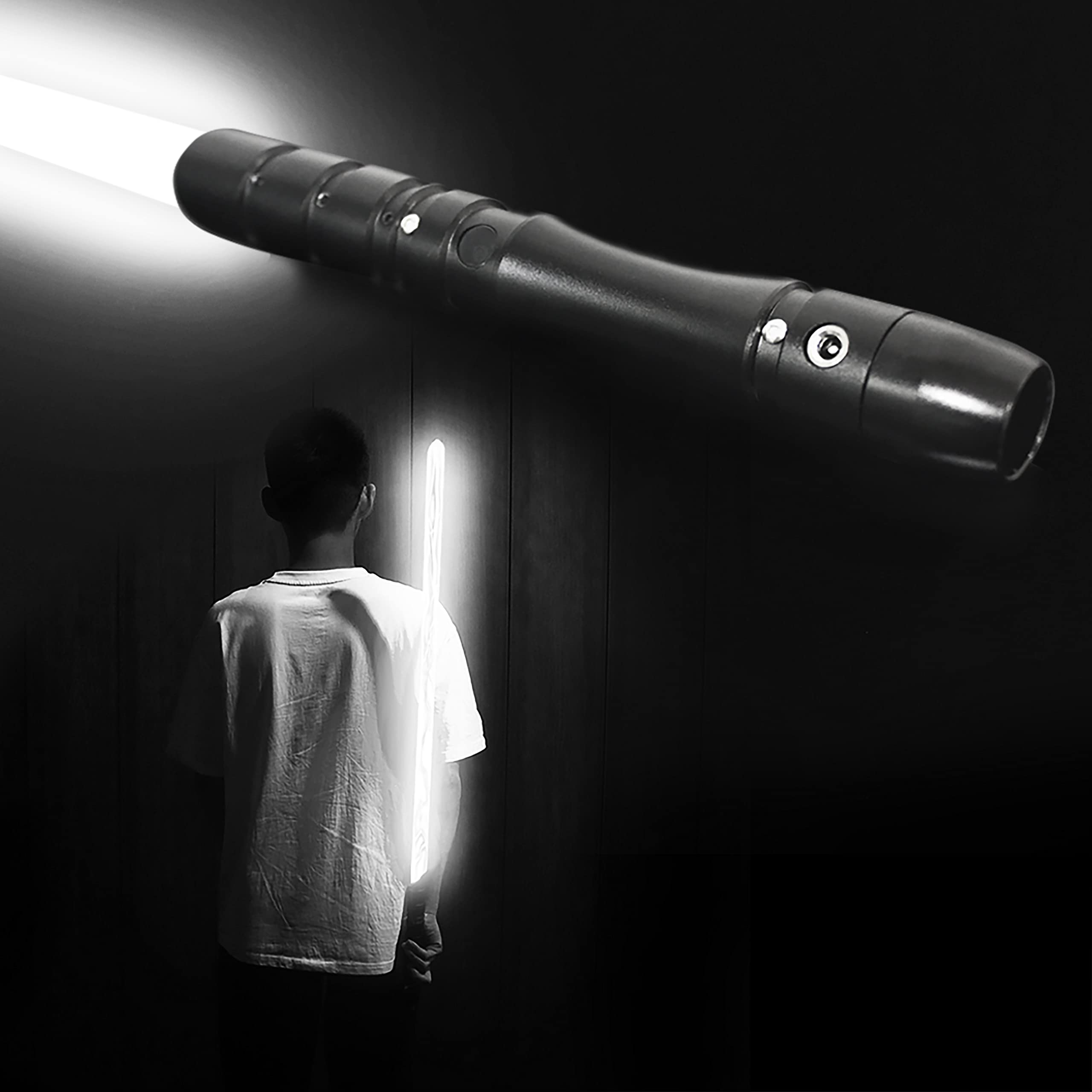 YDDSABER Pro Lightsaber, Jedi Sith Force FX LED Heavy Dueling, Rechargeable Light Saber for Adults & Kids, Metal Hilt, Loud Sound, High Light with FOC, Blaster (White)