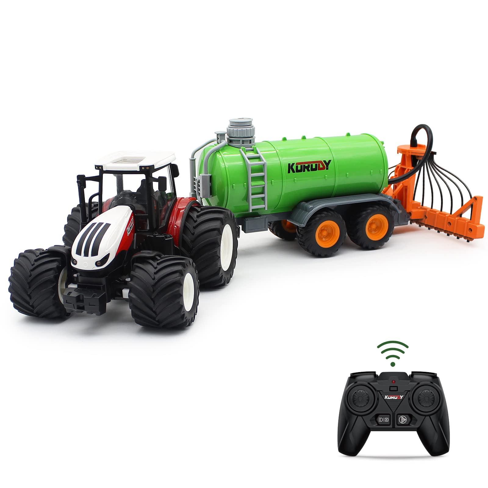 fisca RC Tractor Remote Control Farm Truck with Spreader, 2.4Ghz 1/24 Scale Electronic Tractor Farm Vehicle Toy with Light for Kids Age 5, 6, 7, 8, 9 and Up Years Old
