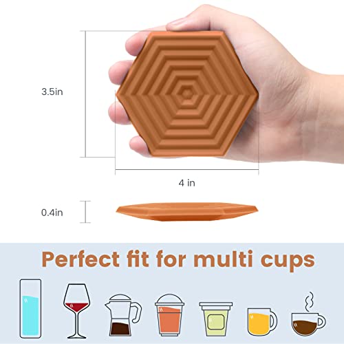 HOMKULA Silicone Coasters for Drinks - Coasters for Coffee Table, Drink Coasters for Wooden Table, 10mm Thick, Stain-Resistant, Non-Absorbent, Dishwasher Safe, Hexagon, Set of 6