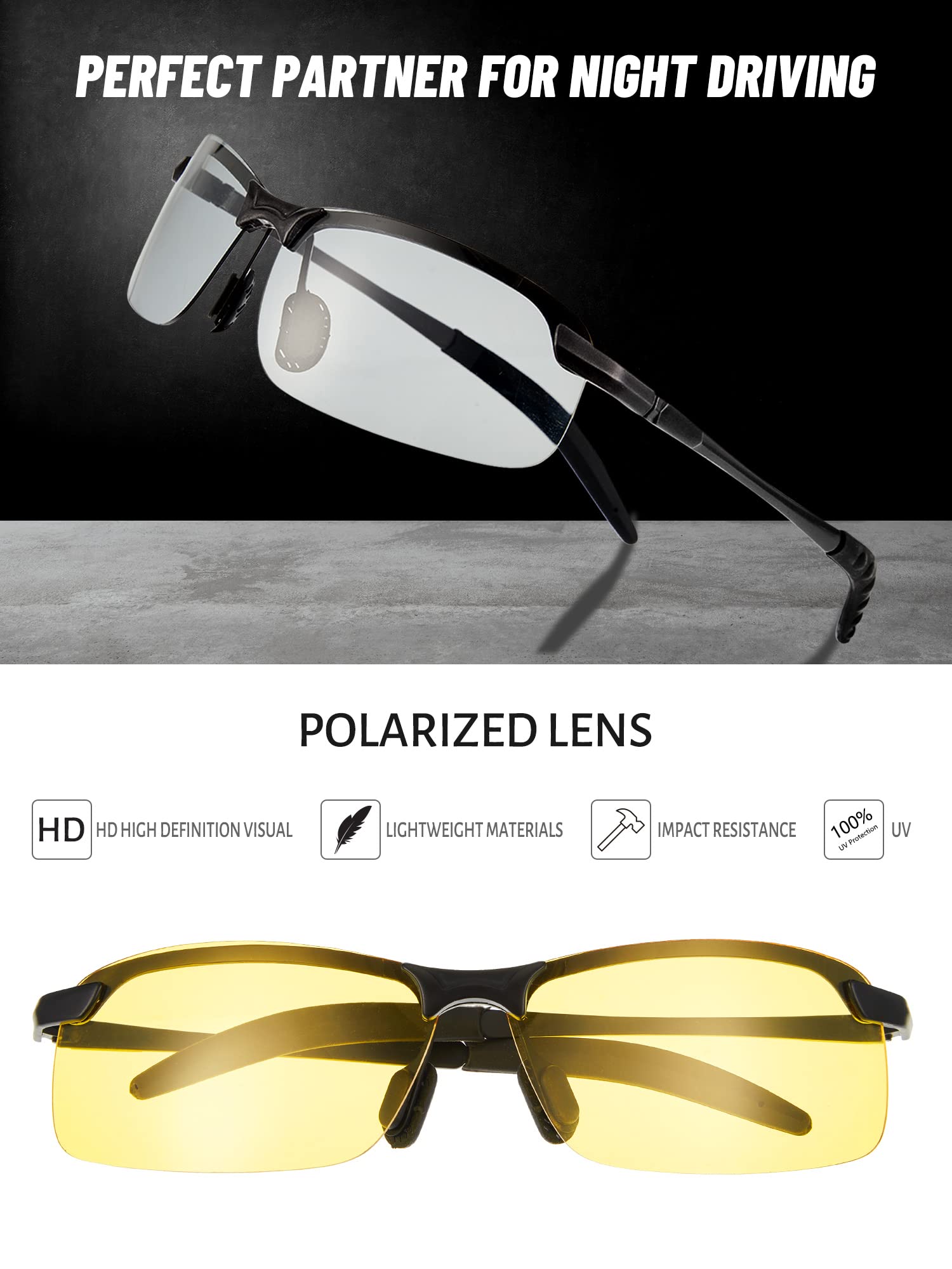 Flutesan 4 Pieces Night Driving Glasses Polarized Walking Glasses Anti Glare Driving Sunglasses for Men UV Protection(Multicolor)