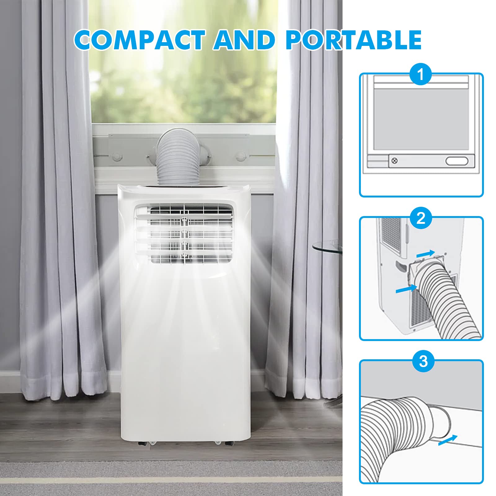 GLOBAL AIR 8,000 BTU Portable Air Conditioner, Powerful Home AC Unit with Built-in Dehumidifier & Fan Mode, Quiet Operation, Includes Remote Control & Window Mount Kit, for Rooms up to 200 Sq.Ft