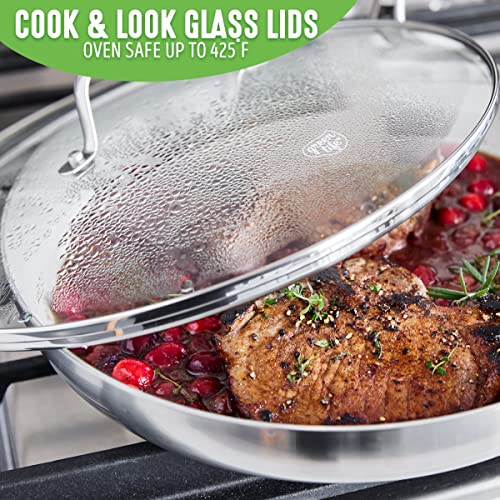 GreenLife Tri-Ply Stainless Steel Healthy Ceramic Nonstick, 12" Frying Pan Skillet with Lid, PFAS-Free, Multi Clad, Induction, Dishwasher Safe, Oven Safe, Silver