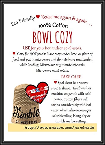 Fun Novelty Print Microwave Bowl Cozy - 8.5 inches for up to 8 inch bowls - Homemade in Texas, USA (Fiesta - Multi)