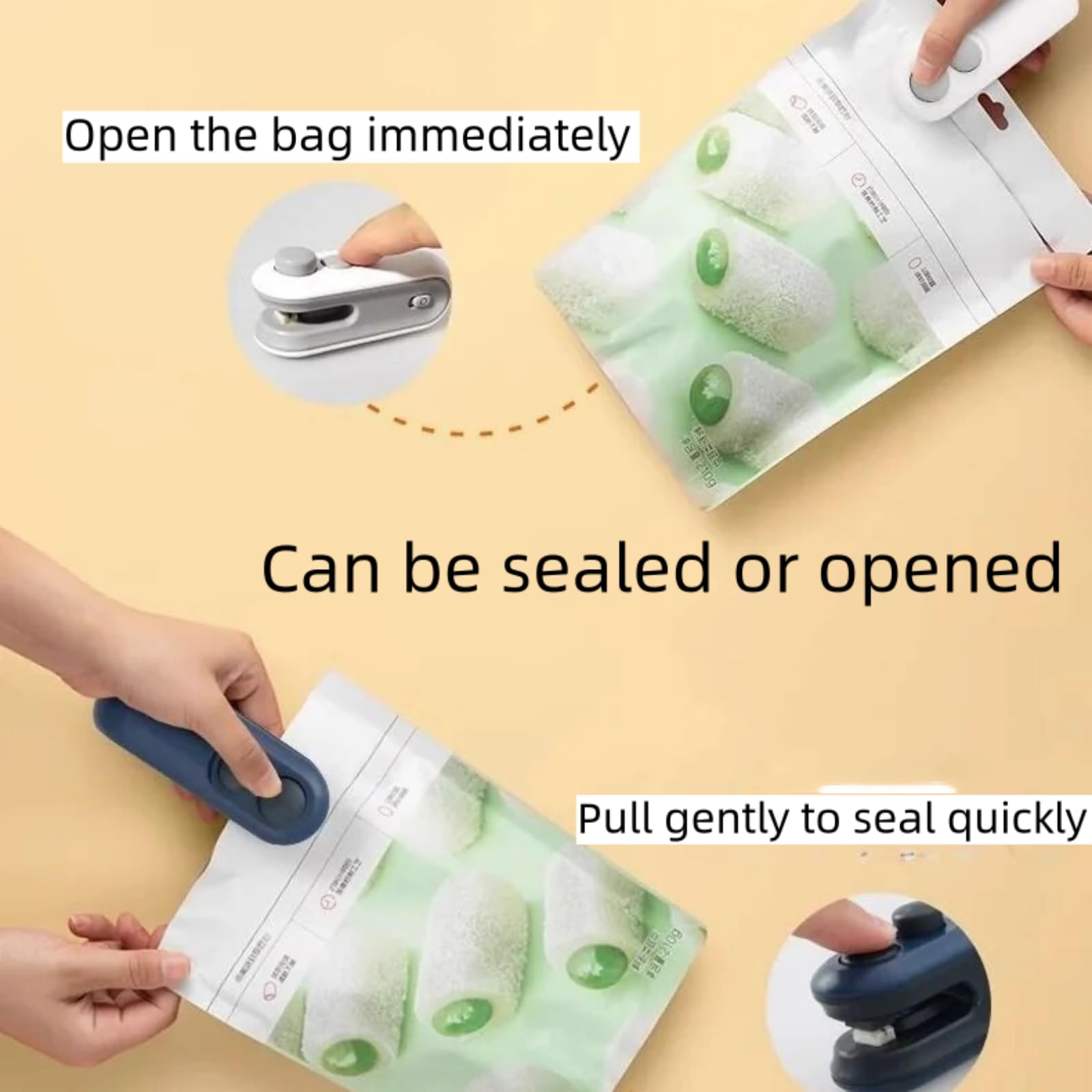 Mini Bag Sealer,Portable,Rechargeable Handheld Heat Vacuum Sealer,2 in 1 Sealer and Cutter, Portable Resealer Machine for Plastic Bags Food Storage Snacks Freshness,Magnetic attraction (White)