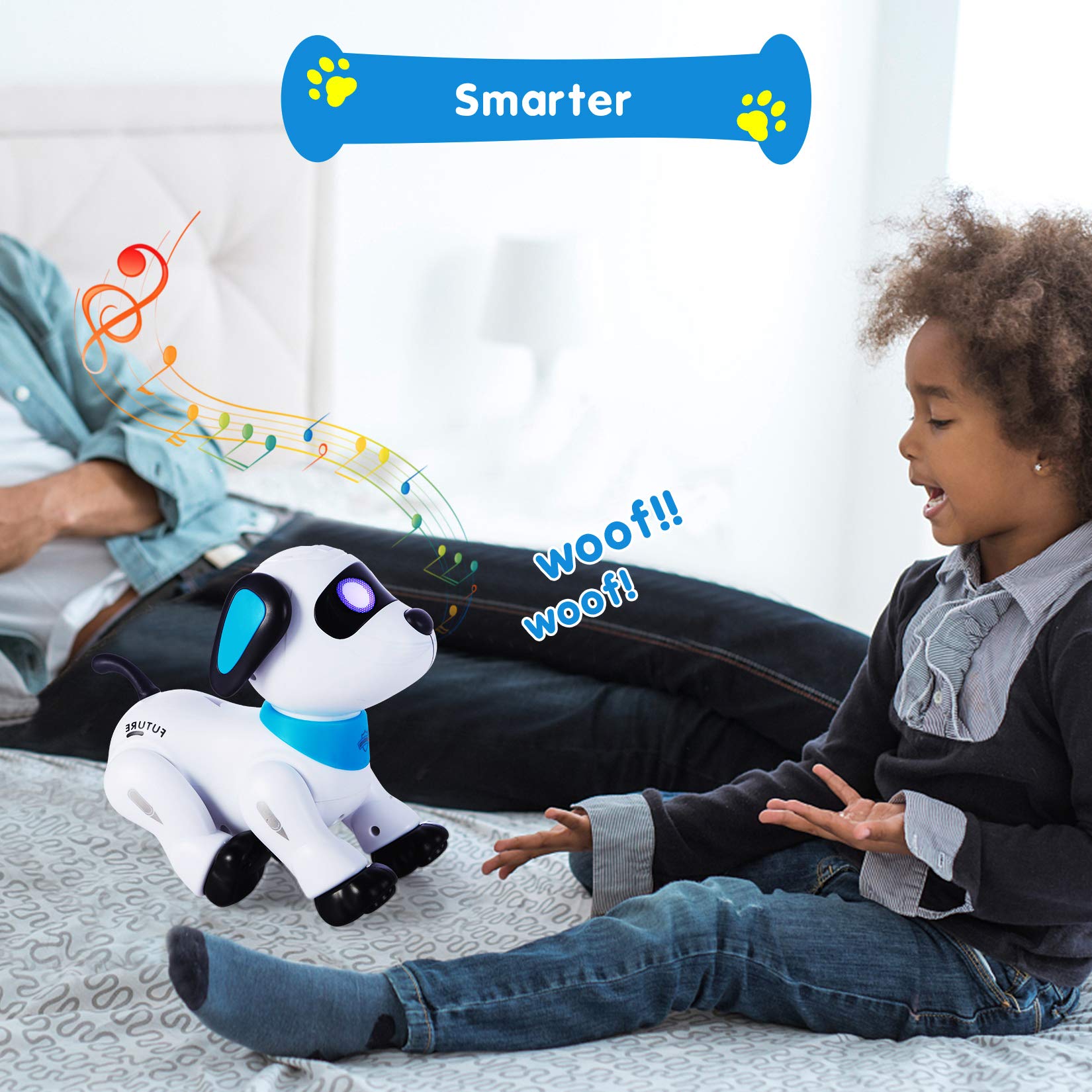 yiman Remote Control Robot Dog Toy, Programmable Interactive & Smart Dancing Robots for Kids 5 and up, RC Stunt Toy Dog with Sound LED Eyes, Electronic Pets Toys Robotic Dogs for Kids Gifts Blue