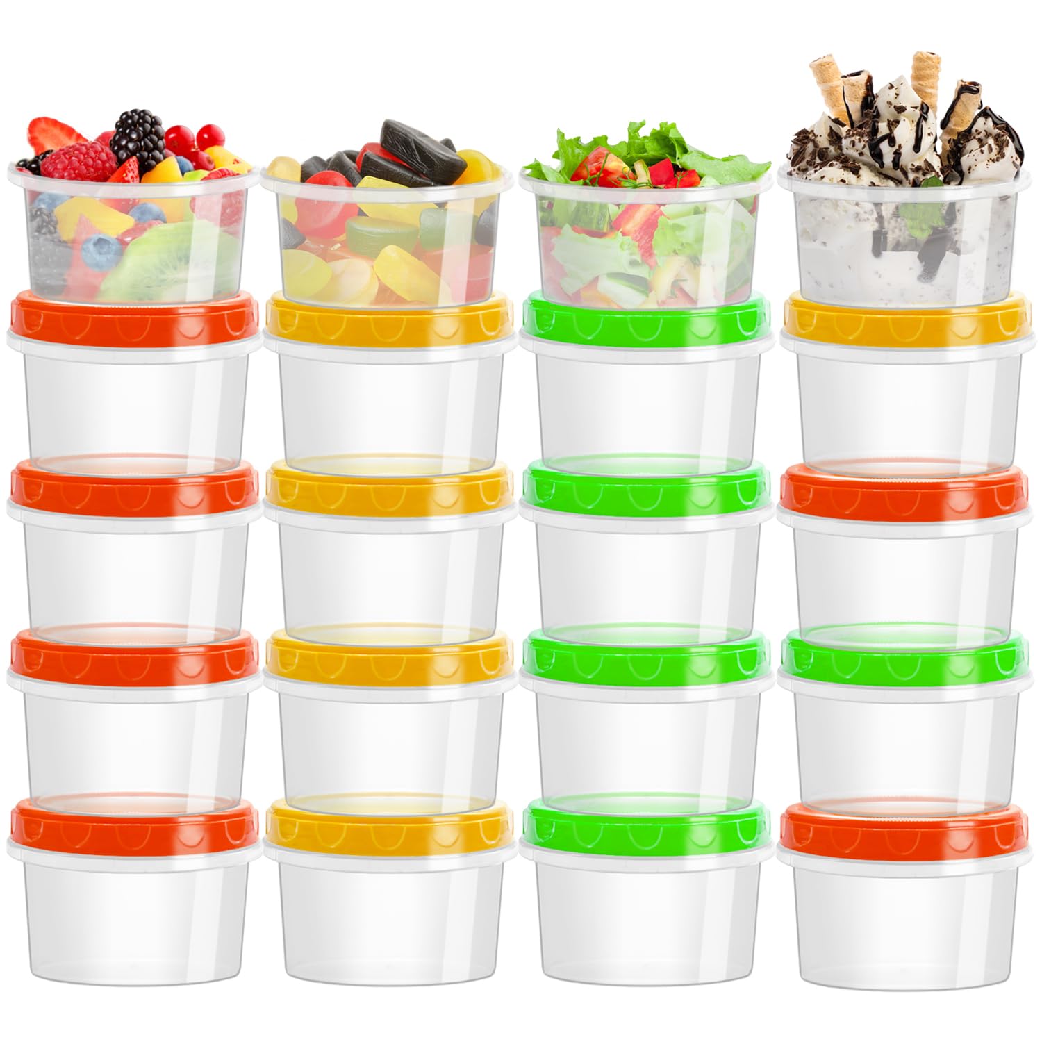 Eerrhhaq 20 Pack 8 oz Reusable Small Plastic Containers,Twist Top Food Storage Containers with Screw Lids,Small Plastic Freezer Storage Container for Kitchen House