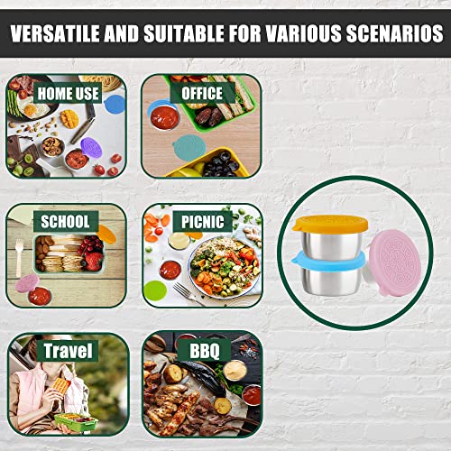 Jeadiuwe Salad Dressing Container To Go 6 x 1.7 oz Set,Reusable Small Stainless Steel Condiments Containers with the silicone Lids,Reusable Leakproof Sauce Containers for Lunch Box Leak Proof