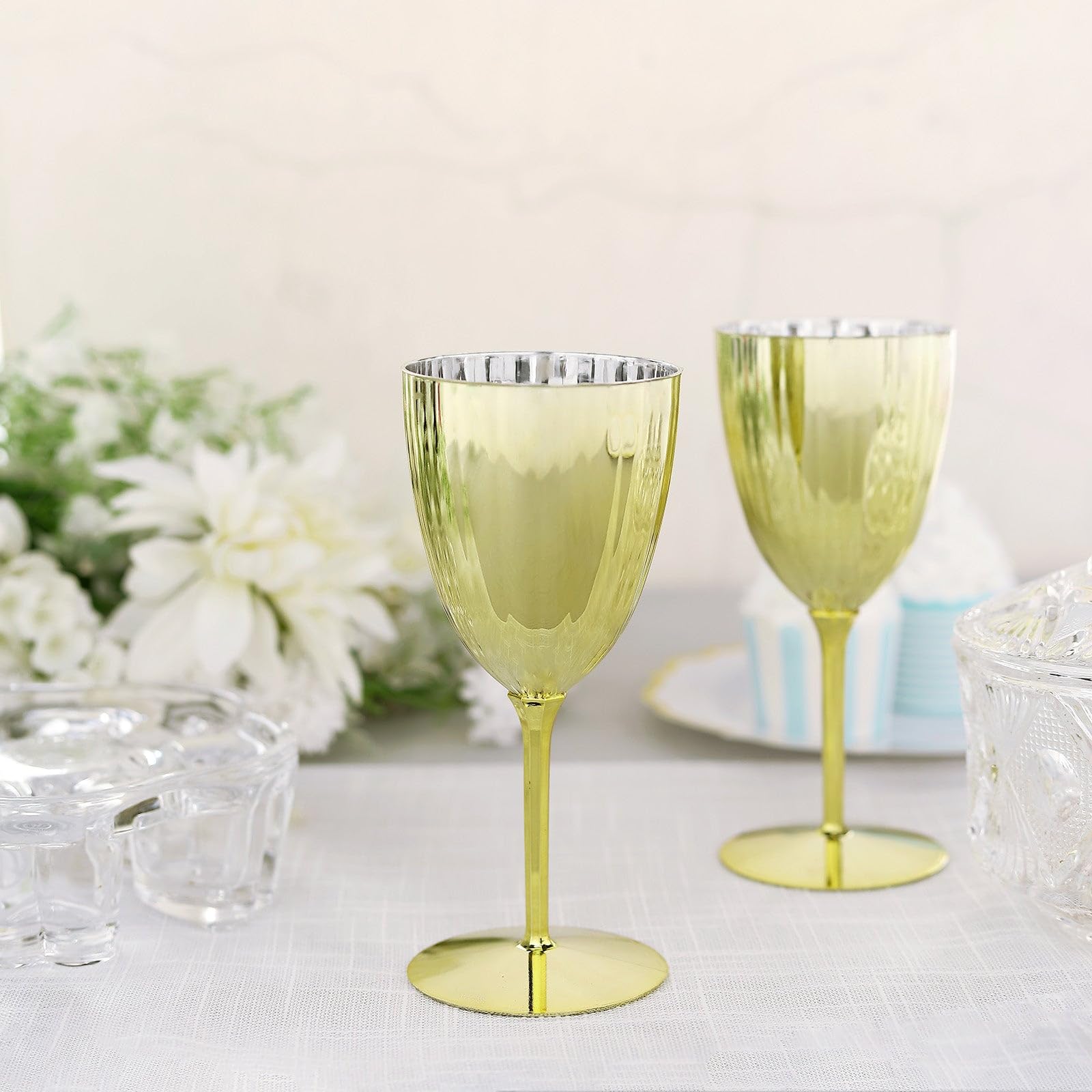 Efavormart Set of 6-8Oz - Gold Metallic Premium Disposable Wine Glasses, Stemmed Wine Goblets for Wedding, Outdoor Receptions, Banquets, Holiday Dining