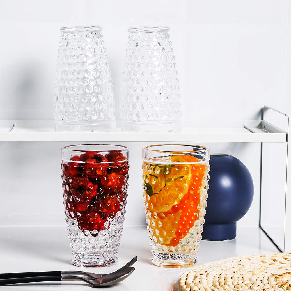 G Hobnail Glassware Old Fashioned Iced Beverage Drinking Glasses Set Of 6, 13 oz Premium Tall Highball Water Glasses Cups For Juice Cocktail Mojito Wine,Beer,Tea, Mixed Drinkware,Parties Restaurants