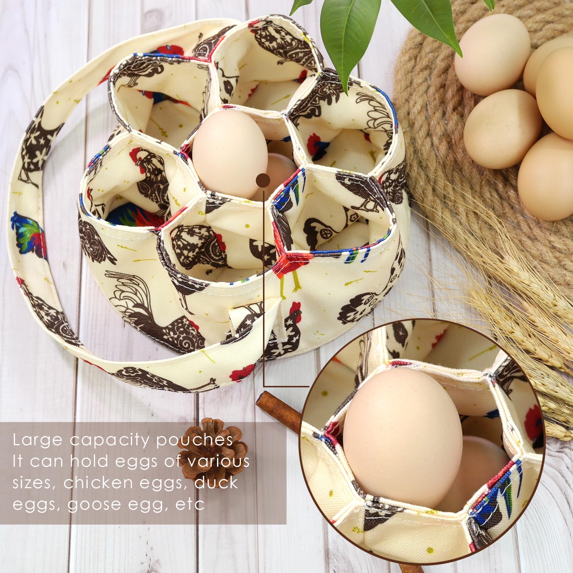 ETIUC Eggs Collecting Basket with 7 Pouches Eggs Gathering Basket Canvas Egg Bags for Fresh Eggs Collecting Eggs Holder Bags for Chicken Hen Duck Goose Eggs Farmhouse Henhouse Garden (1pc Basket)