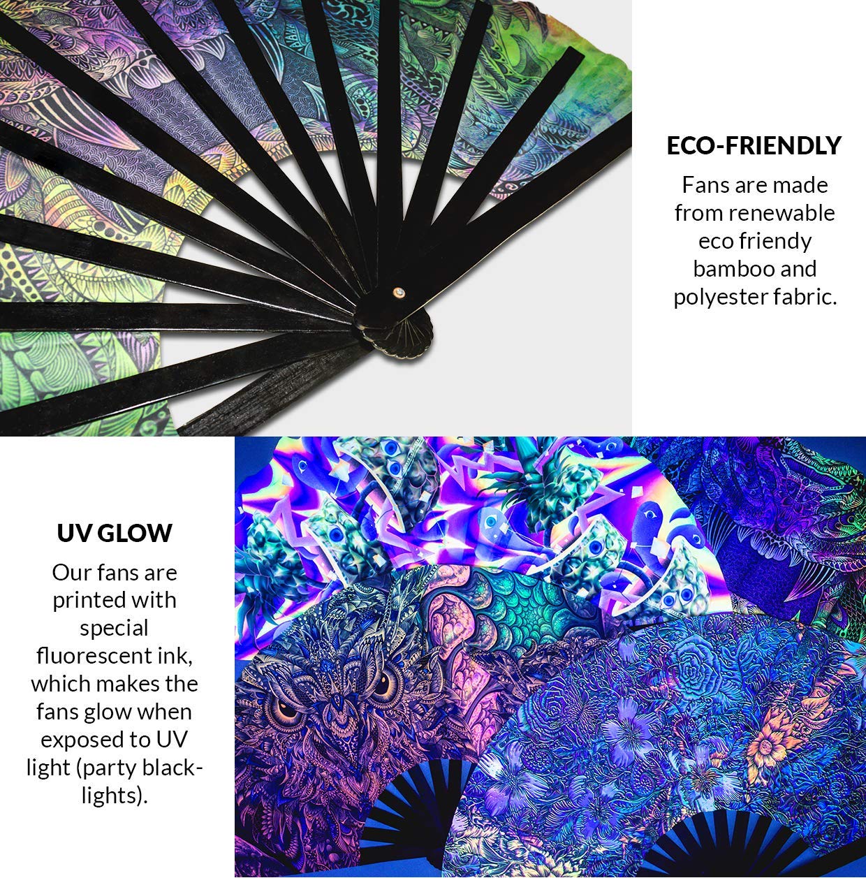 Emoji Hand Fan UV Glow Foldable Bamboo Fan Emoticon Smiley Heart Like Cry Love High Five Stickers Icons Handheld Fans (Style 9)