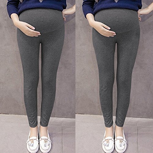 Women's Pregnant Pants Workout Active Stretchy Pants Capri Maternity Leggings Over The Belly Maternity Trousers (Dark Gray, L)