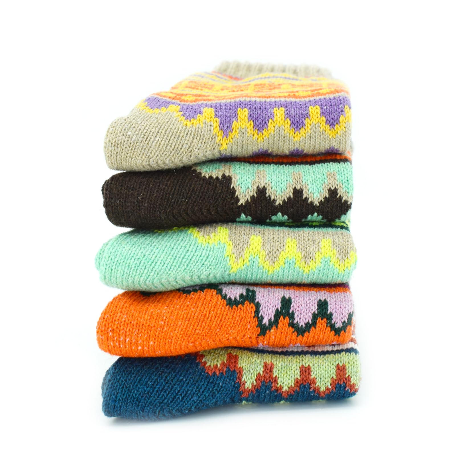 Fly love 5 Pairs Womens Vintage Wool Socks Winter Warm Hiking Thick Thermal Boot Crew Comfy Sock 5-8 (Style C)