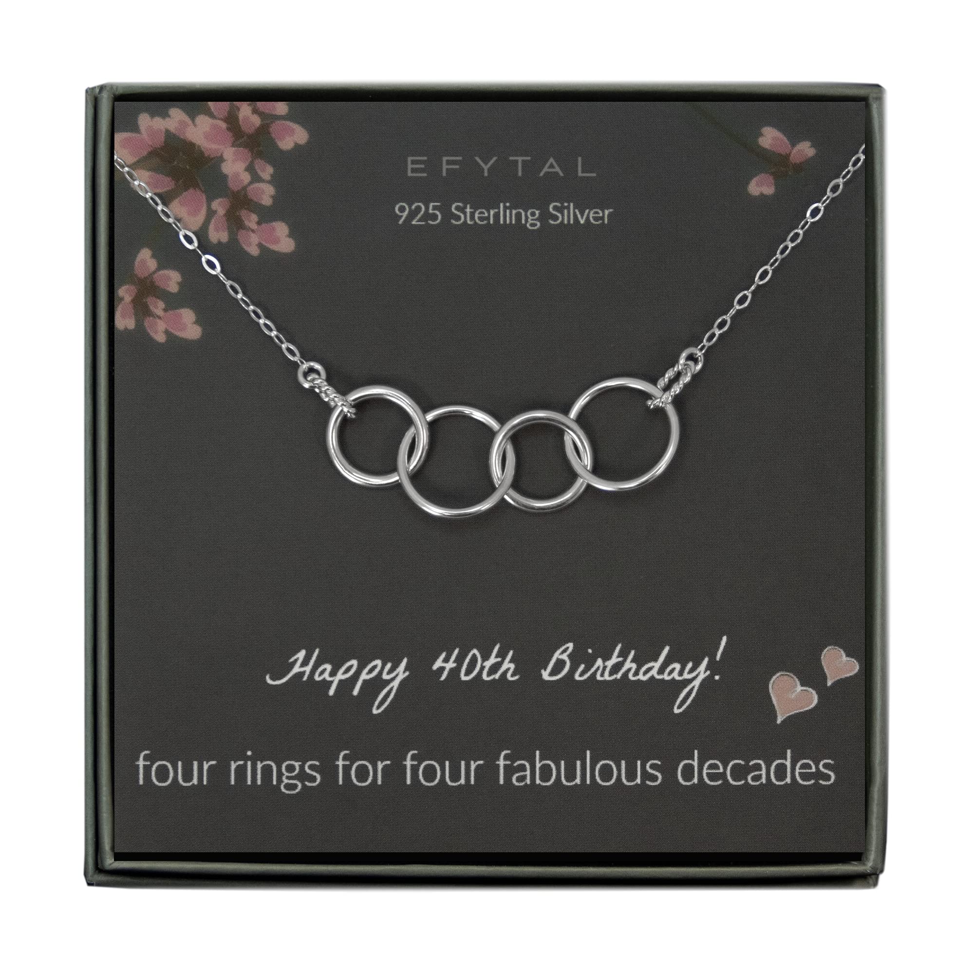 EFYTAL 40th Birthday Gifts Women, Sterling Silver Four Circle Necklace, 40 Year Old Birthday Gifts for Women, 40th Birthday Decorations Woman